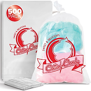 Clear Cotton Candy Bags with Ties, Bulk 500 Count, Cotton Candy Supplies Perfect for Cotton Candy Sticks and Cotton Candy Cones, Cotton Candy Bulk Individual Bags for Cotton Candy Stand Accessories