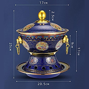 Chafing Dishes Single Person Small Hot Pot Cloisonne Copper Hot Pot, Commercial Household Cooking Pot, Anti Scalding Handle (Color : Yellow, Size : 20.5 * 25cm)