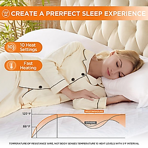 Westinghouse Heated Mattress Pad Queen, Comfortable Electric Mattress Pad with 10 Heating Settings & 1-12 Hours Auto Shut Off, Fit Up to 17" Deep Pocket, Queen Size 60"x80"