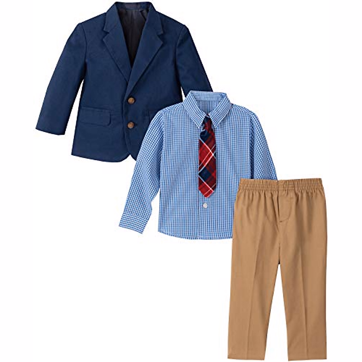 Nautica Baby Boys 4-Piece Suit Set with Dress Shirt, Jacket, Pants, and Tie, Navy/Khaki, 18 Months