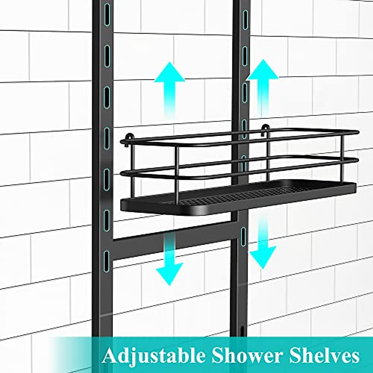 Nieifi 4 Tier Anti Swing Over Head Shower Organizer Basket Shelf, Hanging Shower Caddy, Rust Proof Bathroom Shelves Black