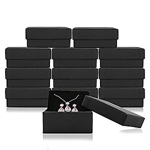 Jewelry Gift Boxes Necklace Earring Ring Box Gift Box,12 Pieces Square Cardboard Jewelry Gift Boxes,Cotton Filled Cardboard Paper Jewelry Box Gift Case (3.15x3.15x1.1 Inches) (Black)
