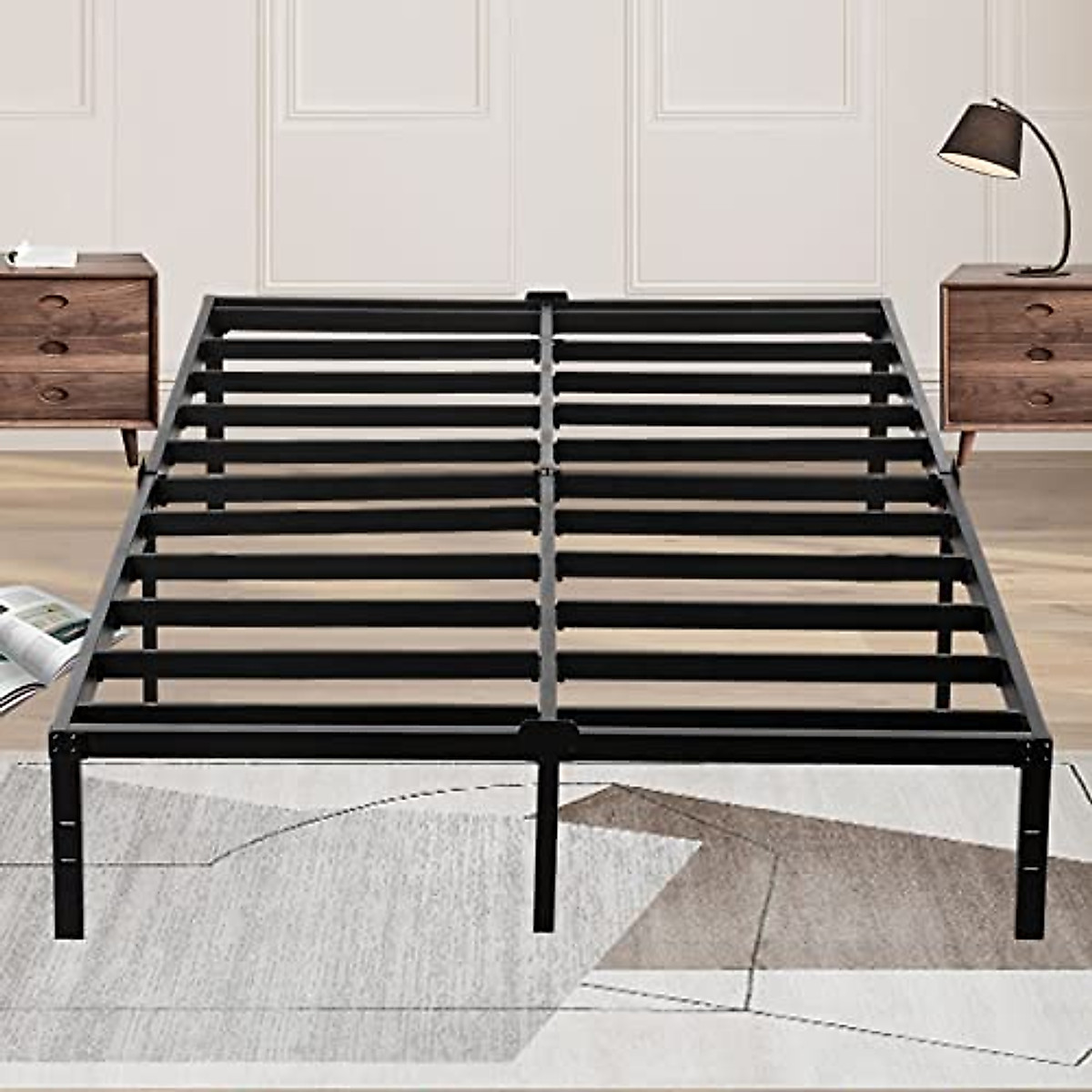 LIJQCI 14 Inch Queen Bed Frame, Metal Platform Bed Frames 3000 lbs Heavy Duty Steel Slat Support Easy Assembly Mattress Foundation Noise Free No Box Spring Needed, Black