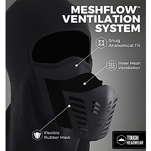Tough Headwear Balaclava Ski Mask - Thermal Face Mask for Cold Weather with Breathable Air Vents - Winter Full Face Mask for Men & Women Black