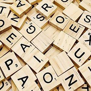 MYYZMY 200 Pcs Scrabble Letters, Wood Scrabble Tiles for Crafts Making Crossword Game