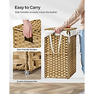 SONGMICS Laundry Hamper with Lid, 23.8 Gallon (90 L) Synthetic Rattan Clothes Laundry Basket with Lid and Handles, Foldable, Removable Liner, Goose Yellow ULCB51NL