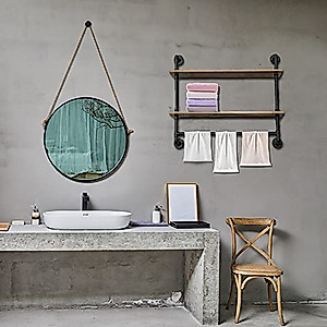 MAIKAILUN Industrial Pipe Shelving, Iron Pipe Shelves Bathroom Shelves with Towel bar, Rustic Metal Pipe Floating Shelves, Pipe Shelf Wall Mounted with Hooks for Coffee Bar Kitchen(36" 2Tiers)