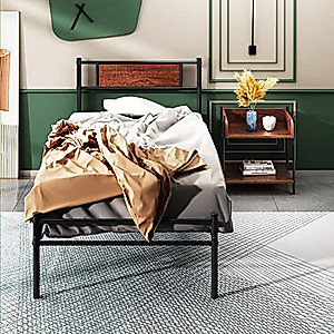 SAMTRA Nightstand, End Table with Open Wood Shelf, Bedside Tables with Steel Frame, Side Table for Bedroom, Living Room, Easy Assembly, Black and Rustic Brown