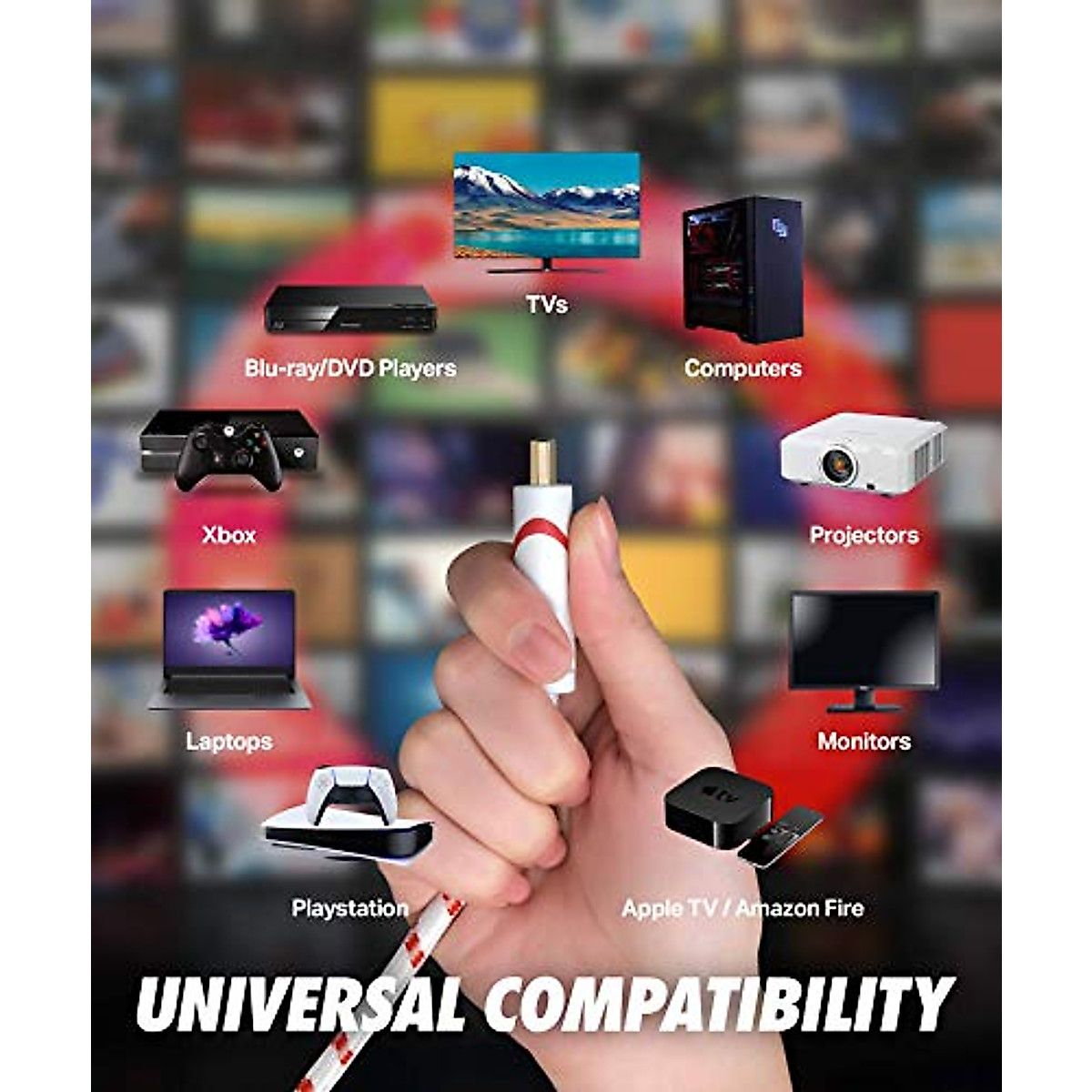 HDMI Cable 30 ft - 4K Resolution UHD 2.0b Ready - Supports Ethernet Ultra HDR Video HD Bandwidth 18Gbps - Audio Return Channel - 30 Feet (9.1 Meters) High Speed HDMI Cable