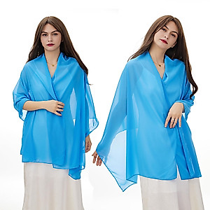 YOUR SMILE for Women Lightweight Breathable Solid Color Soft Chiffon Long Fashion Scarves Sunscreen Shawls (Baby blue)