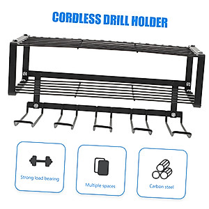 LALADEFIEE Electric Drill Storage Rack Power Screwdrivers Garage Storage Mounted Shelves for Storage Hand Wisking Tool Electric Eletric Screwdrivers Cordless Tool Storage Carbon Steel Black