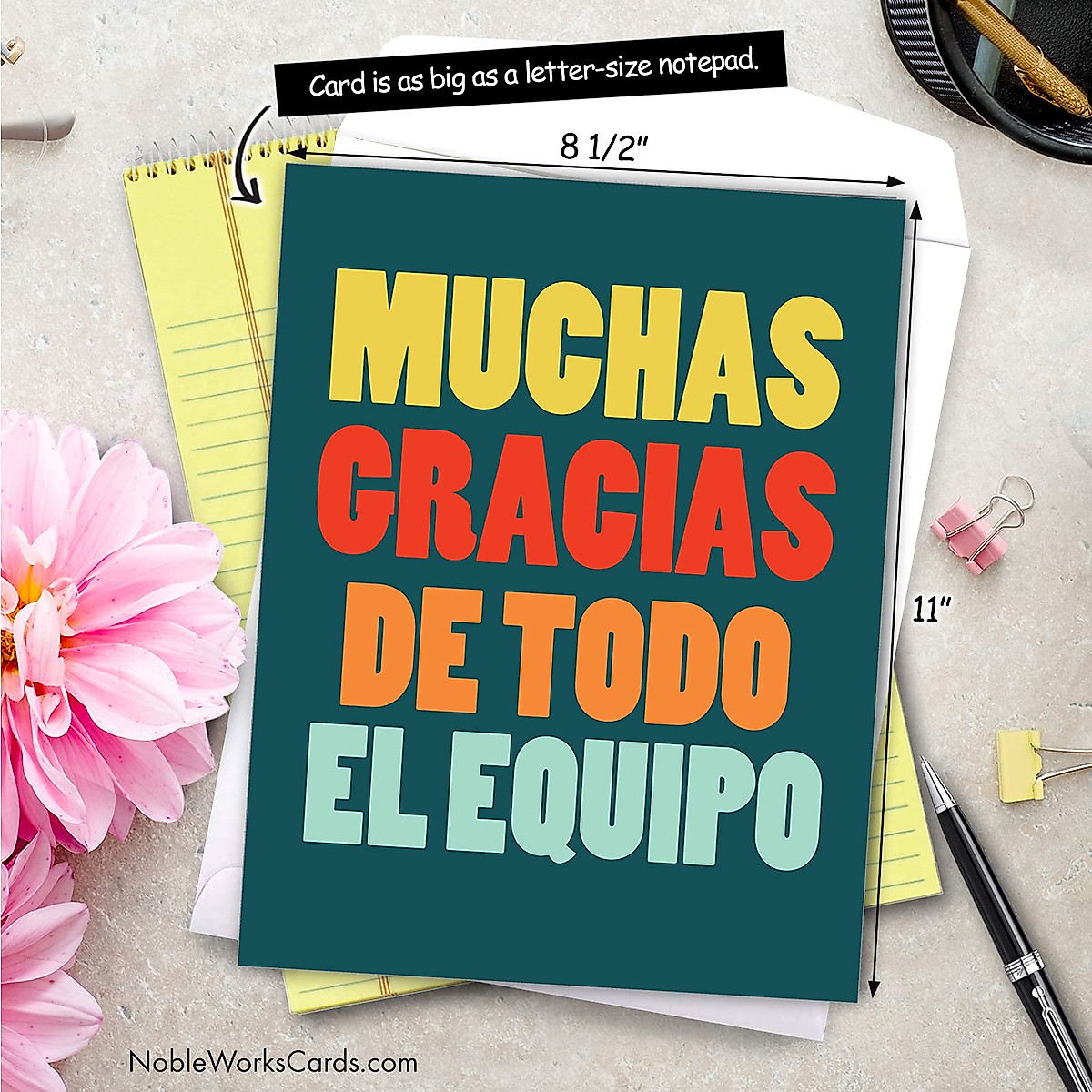 NobleWorks - Large Group Thank You Card in Spanish (8.5 x 11 Inch) Gratitude, Appreciation Gift - Big Thanks From The Team-Spanish J6884TYG-SL-US