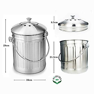 NewlineNY Stainless Steel Indoor Compost Bin for Kitchen Countertop, 1.3 Gallon Recycling Pail Bucket with 2 Charcoal Filters