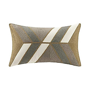 INK+IVY Aero Embroidered Abstract Modern Linen Throw Pillow , Mi-Century Oblong Decorative Pillow , 12X20 , Neutral