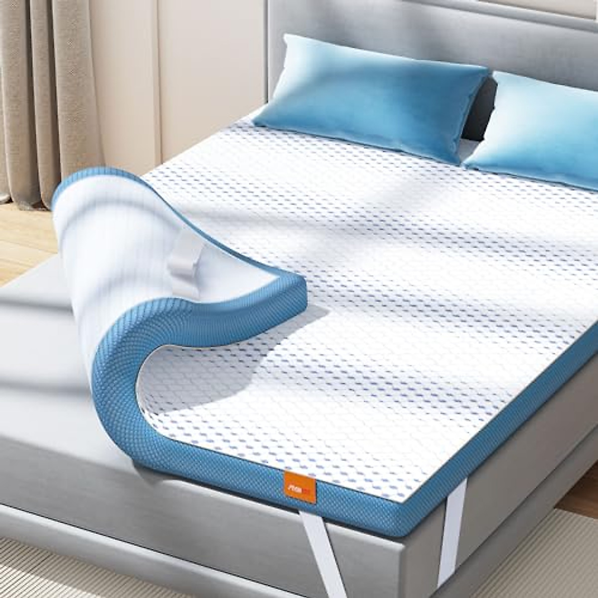 Maxzzz 4 Inch Memory Foam Mattress Topper Twin Size, High Density Ventilated Firm Gel Bed Foam Topper with Washer & Dryer-Safe Cover, CertiPUR-US & Oeko-Tex Blue