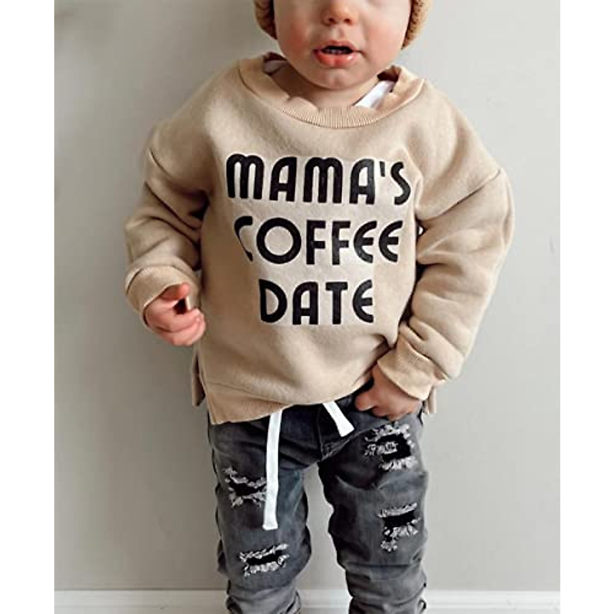 MERSARIPHY Infant Baby Boy Girl Clothes Funny Letter Sweatshirt Tops Long Sleeve Sweater Baby Fall Winter Outfits (6-12 Months, Mama khaki)