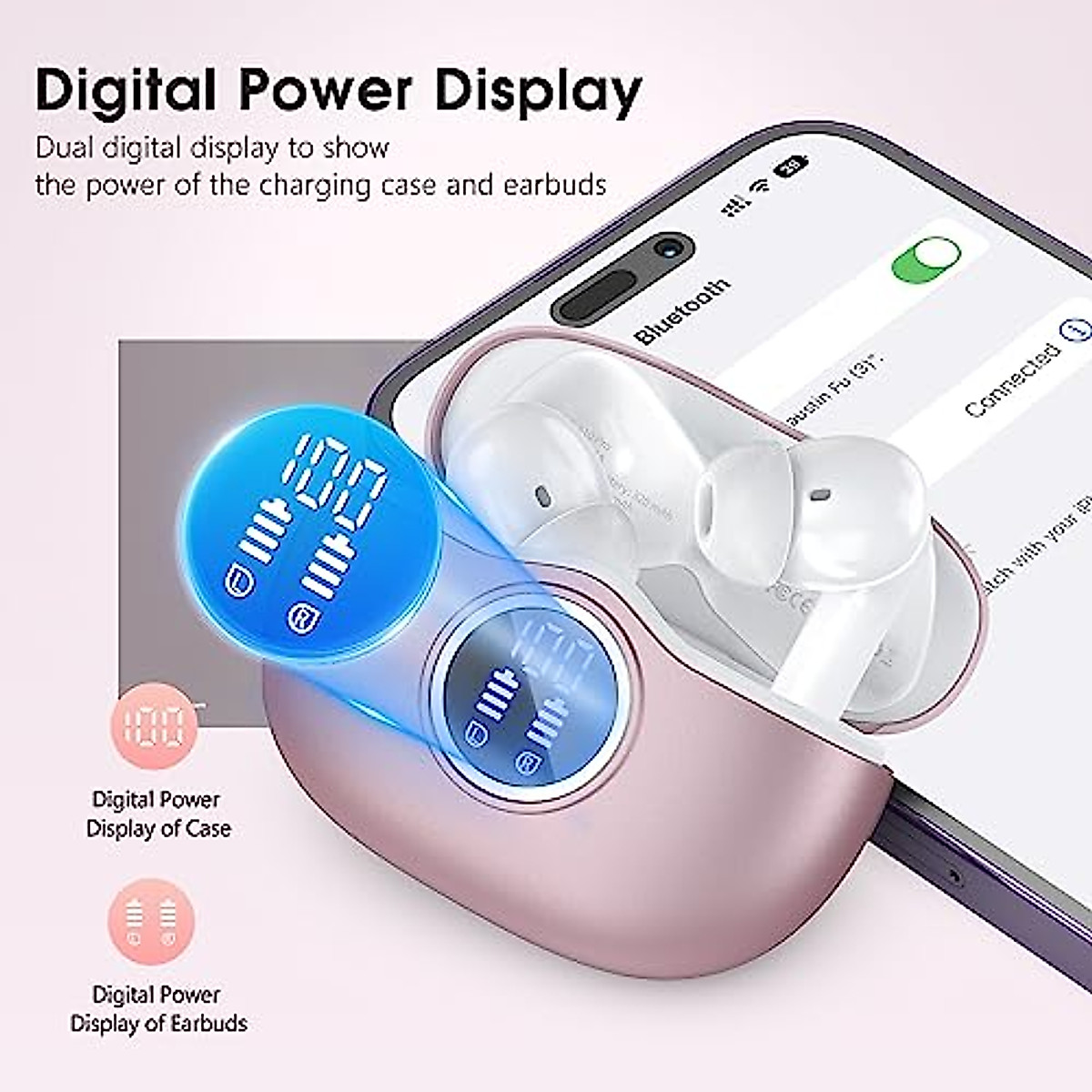 HKERR Wireless Earbuds, 50Hrs Playtime Bluetooth Earbuds Built in Noise Cancellation Mic with Charging Case, Bluetooth Headphones with Stereo Sound, IPX7 Waterproof Ear Buds for iPhone and Android