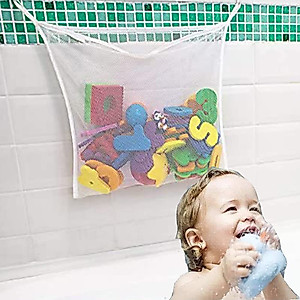 Onsinic 1pc Bath Toy Storage Bag Mesh Basket Baby Bath Tub Toy Storage Net Folding Hanging Organiser for Bathroom, White, 14.17x14.57 inch