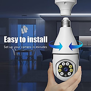 Light Bulb Security Camera Outdoor Wireless 2.4GHz WiFi 360 Degree Light Socket Screw in Security Camera for Home Security Safe Cam Lightbulb Camera Night Vision