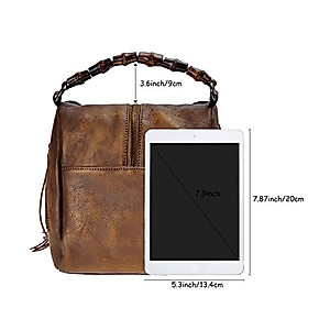 ZLYC Women's Leather Bamboo Hand Strap Featured Fringe Bohemian Tassel Studed Cross Body Bag (Brown)