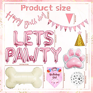 Dog Birthday Decorations Girls - Dog Party Decorations Cute Dog Girl Birthday Bandana Hats Happy Birthday Banner Pennant Pink Dog Paw Bone Foil Balloons for Pet Puppy Party Supplies