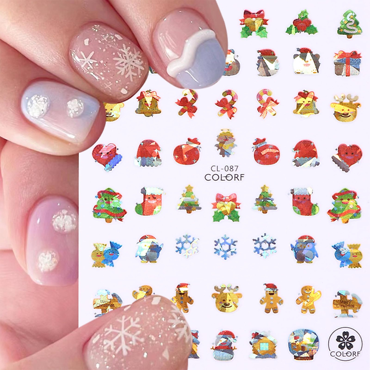 JMEOWIO 12 Sheets Christmas Nail Art Stickers Decals Self-Adhesive Pegatinas Uñas Snowflake Xmas Winter Holiday Deer Nail Supplies Nail Art Design Decoration Accessories