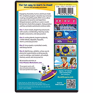 Phonics 4 DVD Set by Rock 'N Learn: Complete Phonics Program with 81 Printable Worksheets