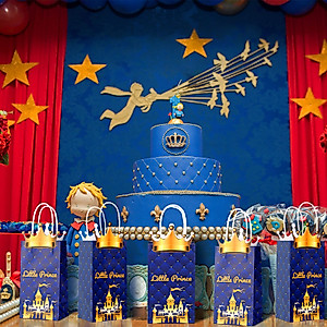 16 Pack Prince Party Favors Bags Prince Theme Charming Party Bags Glitter Crown Party Bag Treat Goody Gift Paper Kraft Wrap Bags with Handle for Prince Theme Birthday Baby Shower Party Favor Supplies