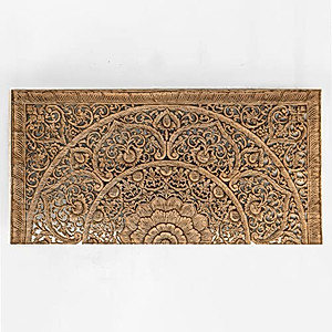 Rectangular King Size Bed Headboard, Wall Mounted Hanging Wooden Panels, Hand Carved Teak Wood Furniture, Rustic Brown color, 76x38 inches