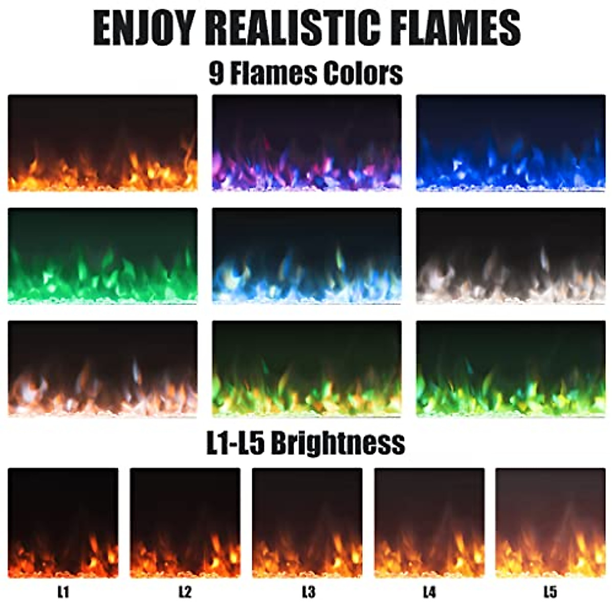 ORALNER Electric Fireplace 50 Inch Wide, Recessed in-Wall & Wall-Mounted Fireplace Insert Heater with Remote, 8H Timer, 9 Flame Colors & 5 Adjustable Brightness, Thermostat, 750W/1500W (50 Inches)