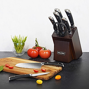 Kalorik Cobra 8-Piece Set Knife Set WPS 51089 - Japanese High-Carbon Stainless Steel Professional Chef’s Knives - Santoku Knife, Bread Knife, Paring Knife, & More - With Acacia Wood Storage Block
