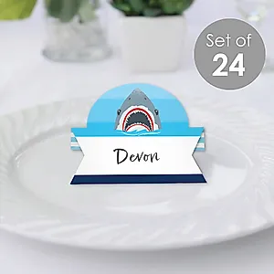 Big Dot of Happiness Shark Zone - Jawsome Shark Party or Birthday Party Tent Buffet Card - Table Setting Name Place Cards - Set of 24