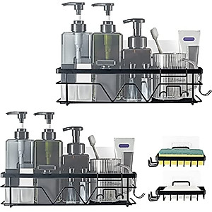 Ulogu Shower Caddy, Shower Shelf for Inside Shower 4 Pack Adhesive Shower Shelves with 2 Shower Racks, 2 Soap Holders, 6 Hooks, 1 Razor Hook, Rustproof Wall Mounted Bathroom Shower Storage