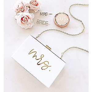 ModParty Mrs Acrylic Clutch Purse | Bridal Shower, Engagement, & Honeymoon Gift | Bride to Be Accessory | Crossbody with Removable Chain | White and Gold