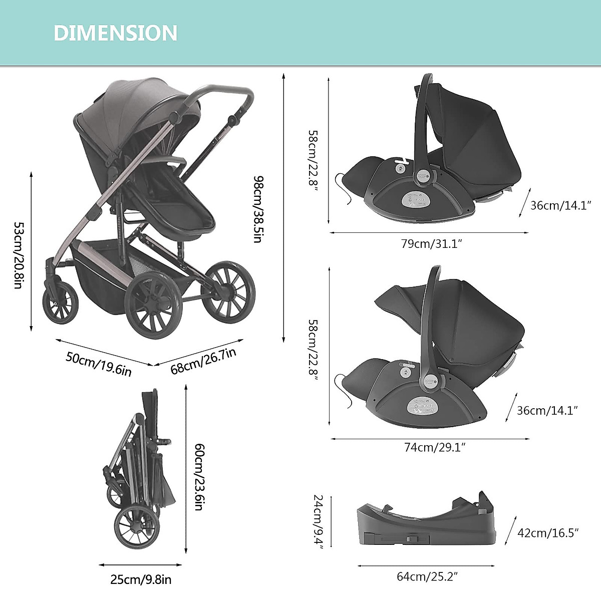 Lightweight Stroller, High Landscape Infant Pram, Aluminum Frame, Suitable For Toddlers And Children, With Multi-angle Adjustment, From Birth 0 To 4 Years, 0-20 Kg(Color:Grey)