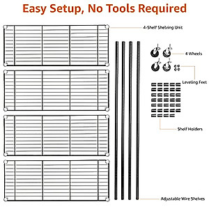 Amazon Basics 4-Shelf Shelving Storage Unit on 3'' Wheel Casters, Black (36L x 14W x 57.75H) & 3-Shelf Adjustable, Heavy Duty Storage Shelving Unit (250 lbs), Black (23.3L x 13.4W x 30H)