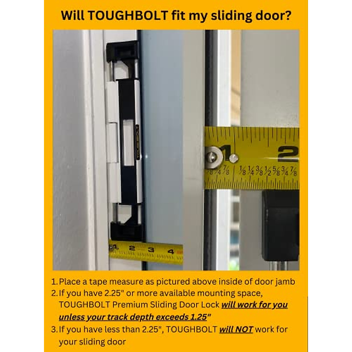 TOUGHBOLT Premium Double Deadbolt Sliding Patio Door/Child Safety Lock - See Tools Required to Install