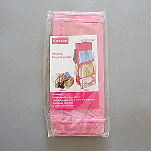 Luck Dawn Hanging Handbag Purse Organizer - Transparent Dust-Proof Wardrobe Closet Storage Bag for Clutch with 6 Larger Pockets (Pink)