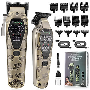 Karrte Professional Hair Clippers and Trimmer Kit for Men,Barber Clipper Set Cordless Hair Cutting,Beard Trimmer Grooming Haircut Kit (Golden)
