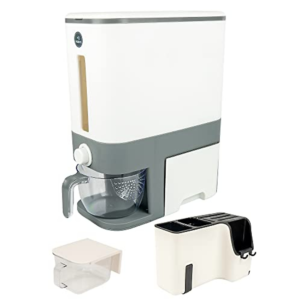 KITCHEN FAST–22LBS Rice Dispenser–Food Dispenser-Attachable Cutlery Holder and Salt/Spice Container–Large Grain Storage with Lid–Extra Storage Box-Moisture Proof-Optimizes Kitchen Space–Rice Storage