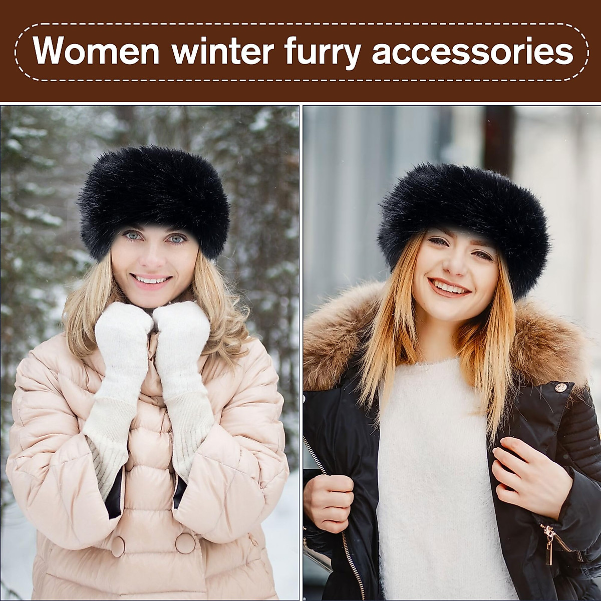 Dikoaina Womens Faux Fur Headband Winter Earwarmer Earmuff Ski Hat