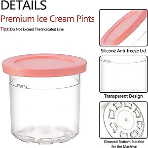 EVANEM 2/4/6PCS Creami Deluxe Pints, for Ninja Creami Cups,16 OZ Ice Cream Containers Pint Safe and Leak Proof for NC301 NC300 NC299AM Series Ice Cream Maker,Blue-4PCS
