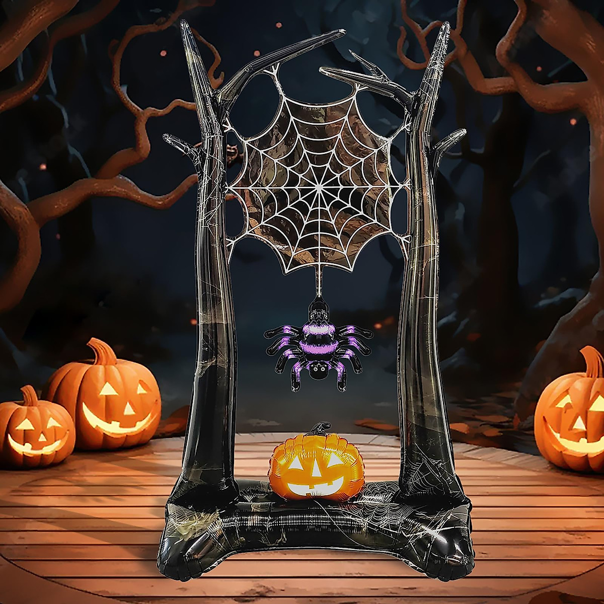 2Pcs Halloween Decorations 55'' Large Standable Balloons, Halloween Tree Scary Skeleton Foil Balloon, Spider Web Pumpkin Foil Balloon, Halloween Decor Mylar Balloons