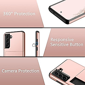 SAMONPOW for Samsung Galaxy S22 Case, Galaxy S22 Case with Card Holder Wallet Case Shockproof Silicone TPU Hard PC Dual Layer Protective Case Compatible with Samsung Galaxy S22 5G 6.1inch Rose Gold