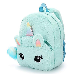 AINIBAB Unicorn Backpack Girls Blue Plush Cute Mini Bookbags School Bags for Nursery