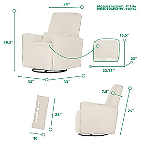 Evolur Holland Upholstered Plush Seating Glider Swivel, Glider Chair for Nursery in Thunder, Modern Nursery Glider, Tool-Free Assembly, Easy to Clean, Environmentally Conscious Glider