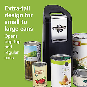 Hamilton Beach Smooth Touch Electric Automatic Can Opener Easy Push Down Lever, For All Standard-Size and Pop-Top, Extra Tall, With Bottle Opening Accessory and Built-In Knife Sharpener, Black