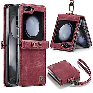 Phone Protective flip case Wallet Case Compatible with Samsung Galaxy Z Flip 5,Retro Real Cowhide Leather Folio Flip Wallet Magnetic Slim Phone Cover|Card Holder, Anti-Drop,Full Protection Protective