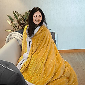 Exclusivo Mezcla Tassel Fleece Throw Blanket for Couch, Sofa, Bed, Soft Wrap Poncho Blanket, Lightweight and Warm (50x70 Inches, Mustard Yellow)