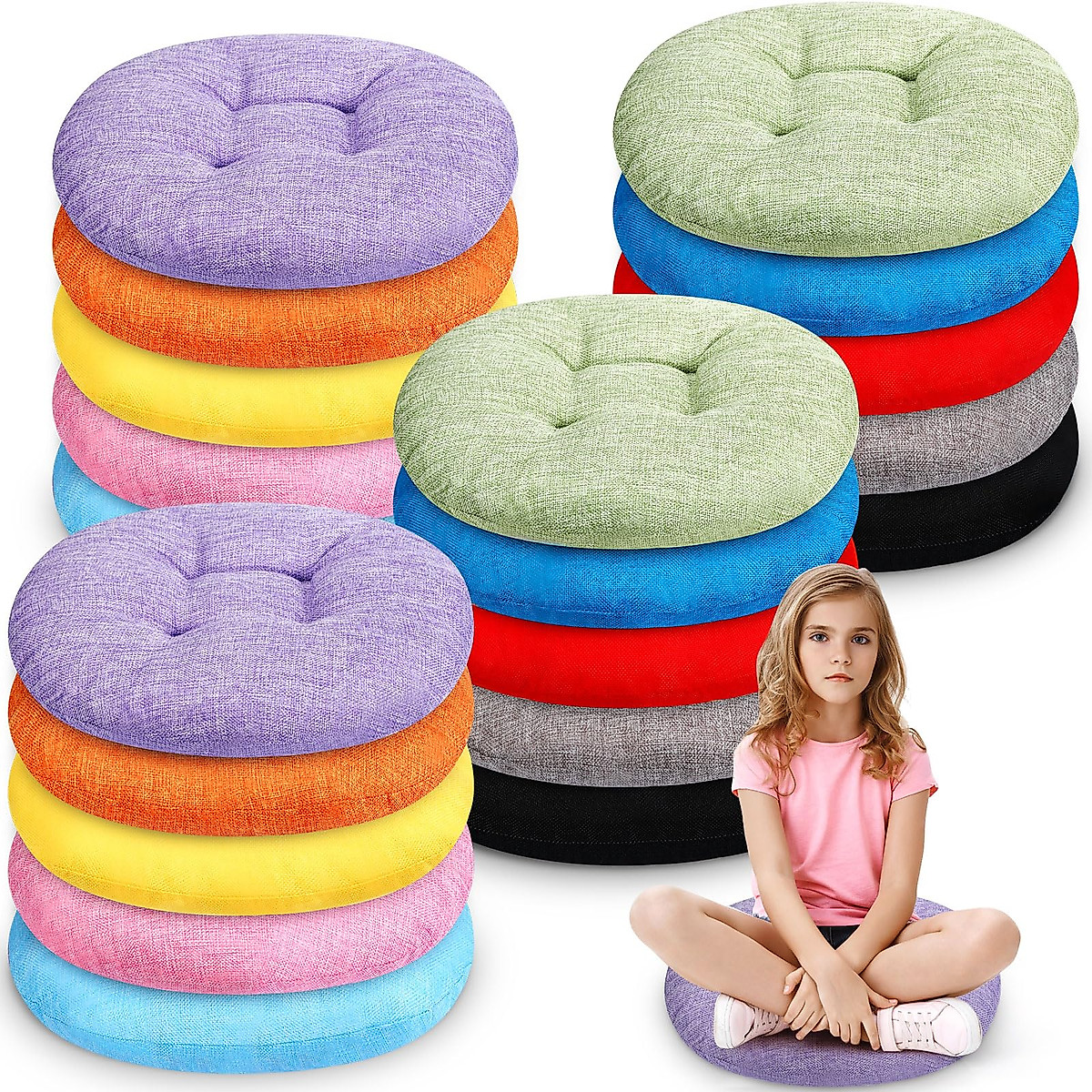 Wesiti 20 Pcs 15.75 Inch Round Floor Cushions Circle Seat Pillows Seating Flexible Seating for Classroom Furniture Seating Pillow for Kids, Adults, Home, Daycare, Preschool, Yoga and Meditation